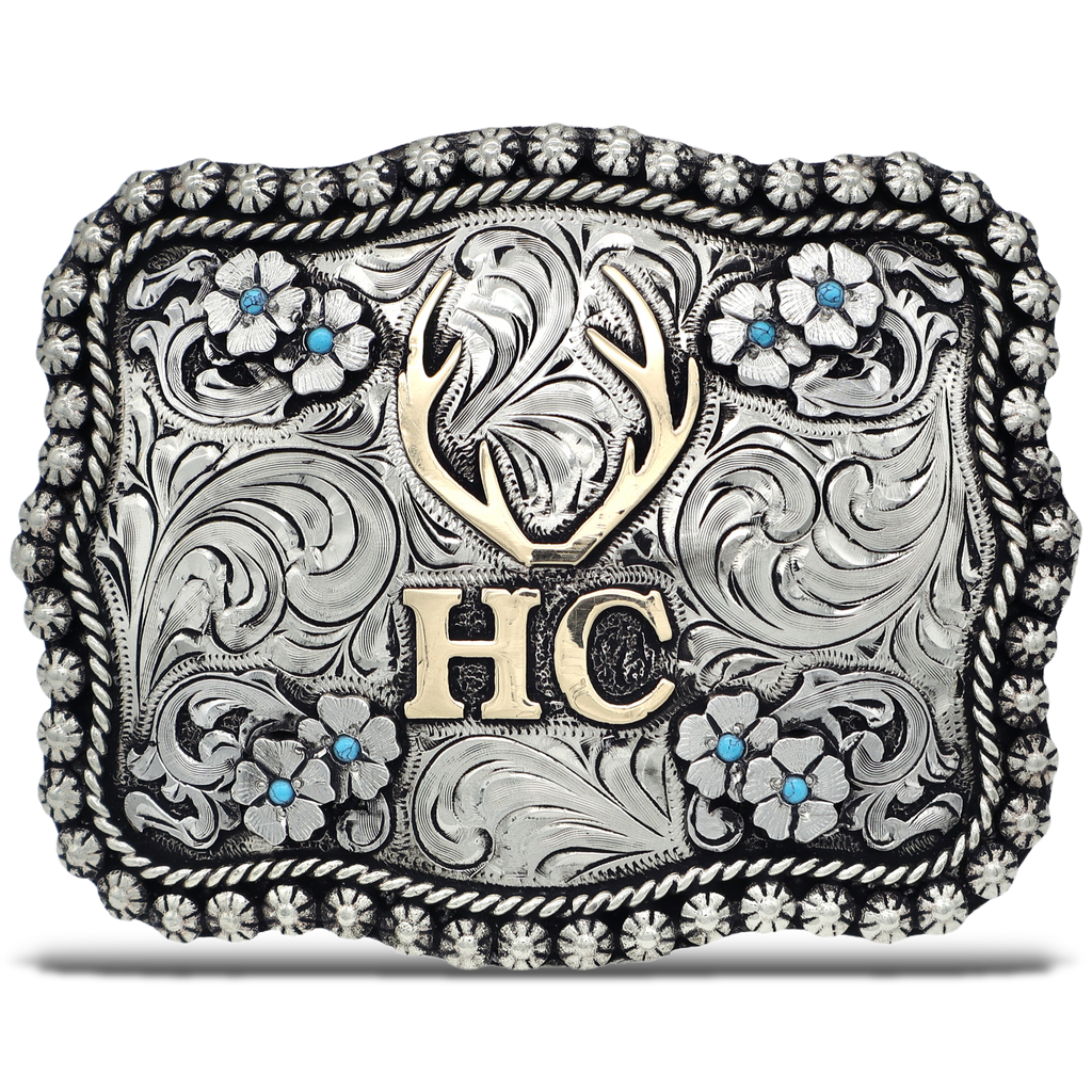Slate Blossoms and Swirls Custom Buckle – Cowboss Silversmiths